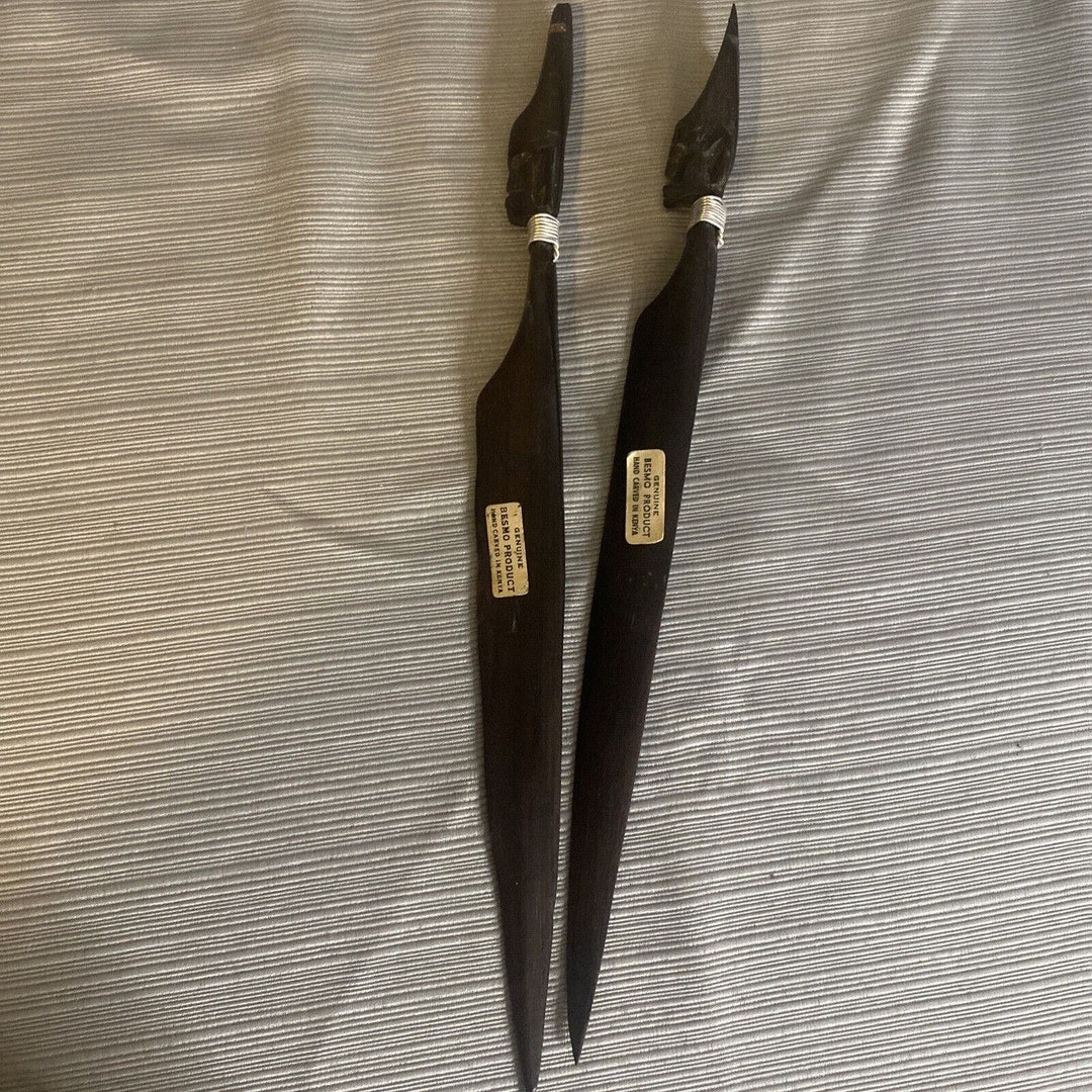 Pair of KENYA Kenyan Folk Art Hand Carved Wood Letter Opener Besmo ...