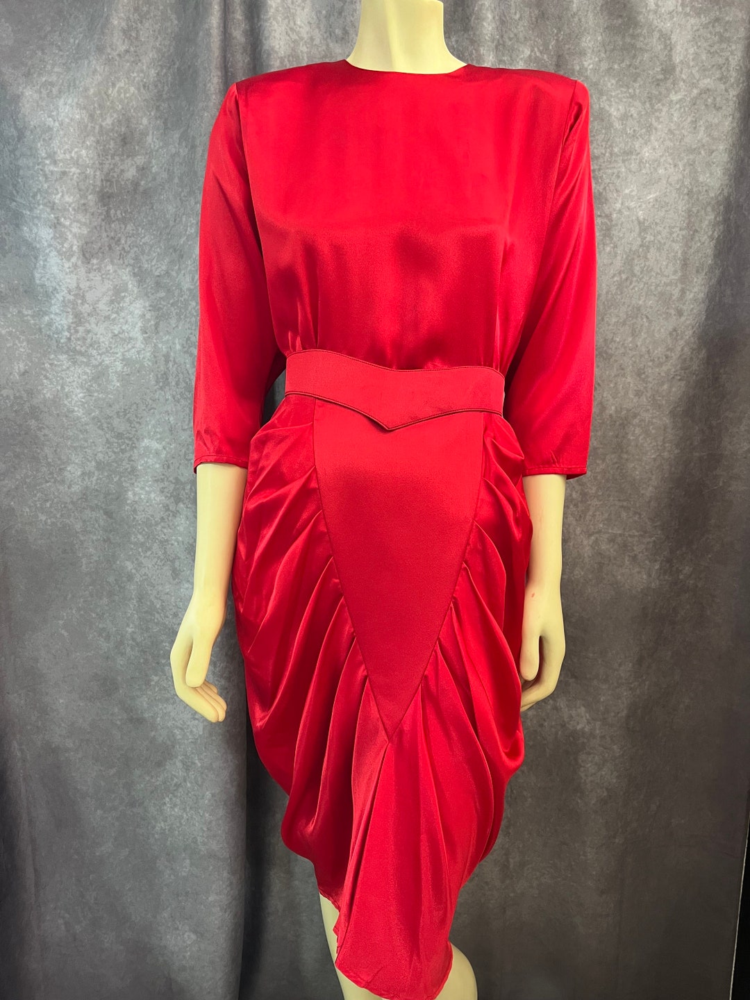 Women's 1980s Red Dress With Belt Size 9/10 - Etsy