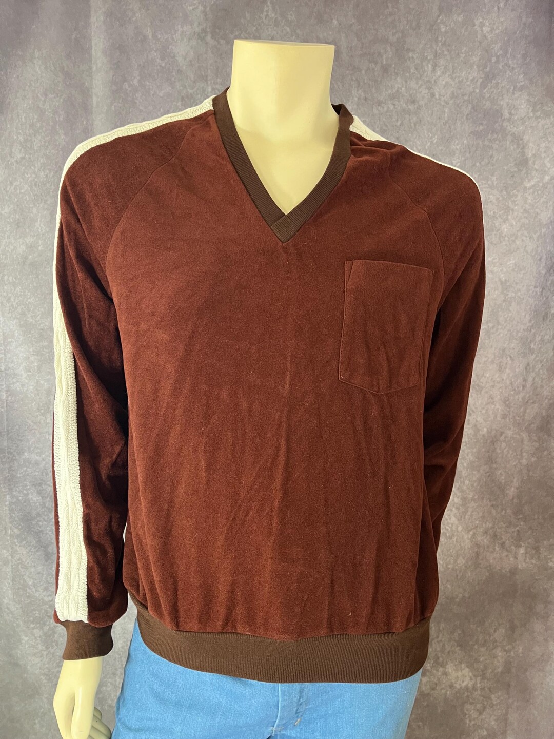 Vintage Velour Brown V Neck Sweater Size Medium - Etsy