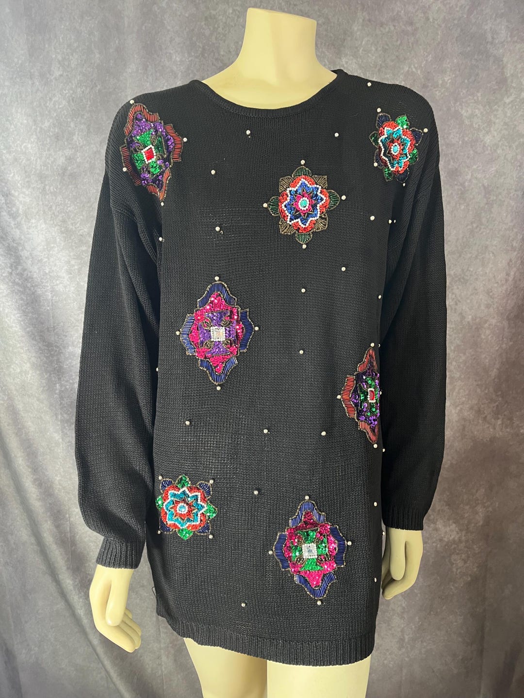 Vintage 80s Oversized Beaded Sweater Size Medium - Etsy