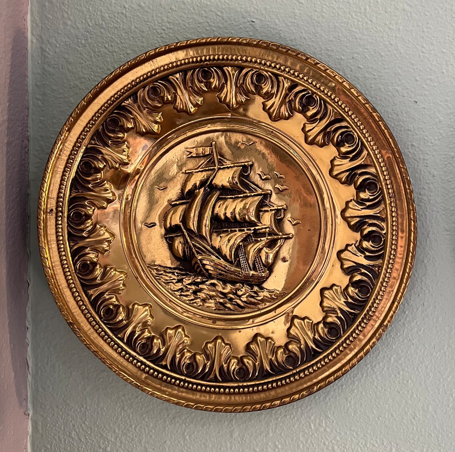 Vintage Nautical Ship Embossed Brass Plate Wall Decor Set of 2 - Etsy