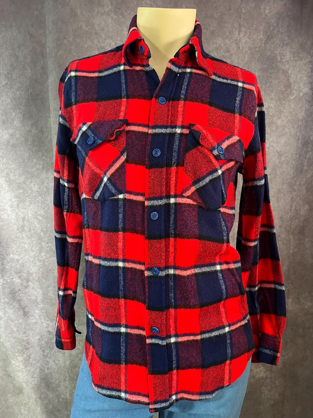 Vintage Red & Blue Flannel Shirt Size Medium - Etsy