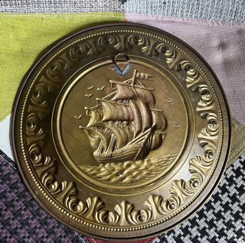 Vintage Nautical Ship Embossed Brass Plate Wall Decor Set of 2 - Etsy