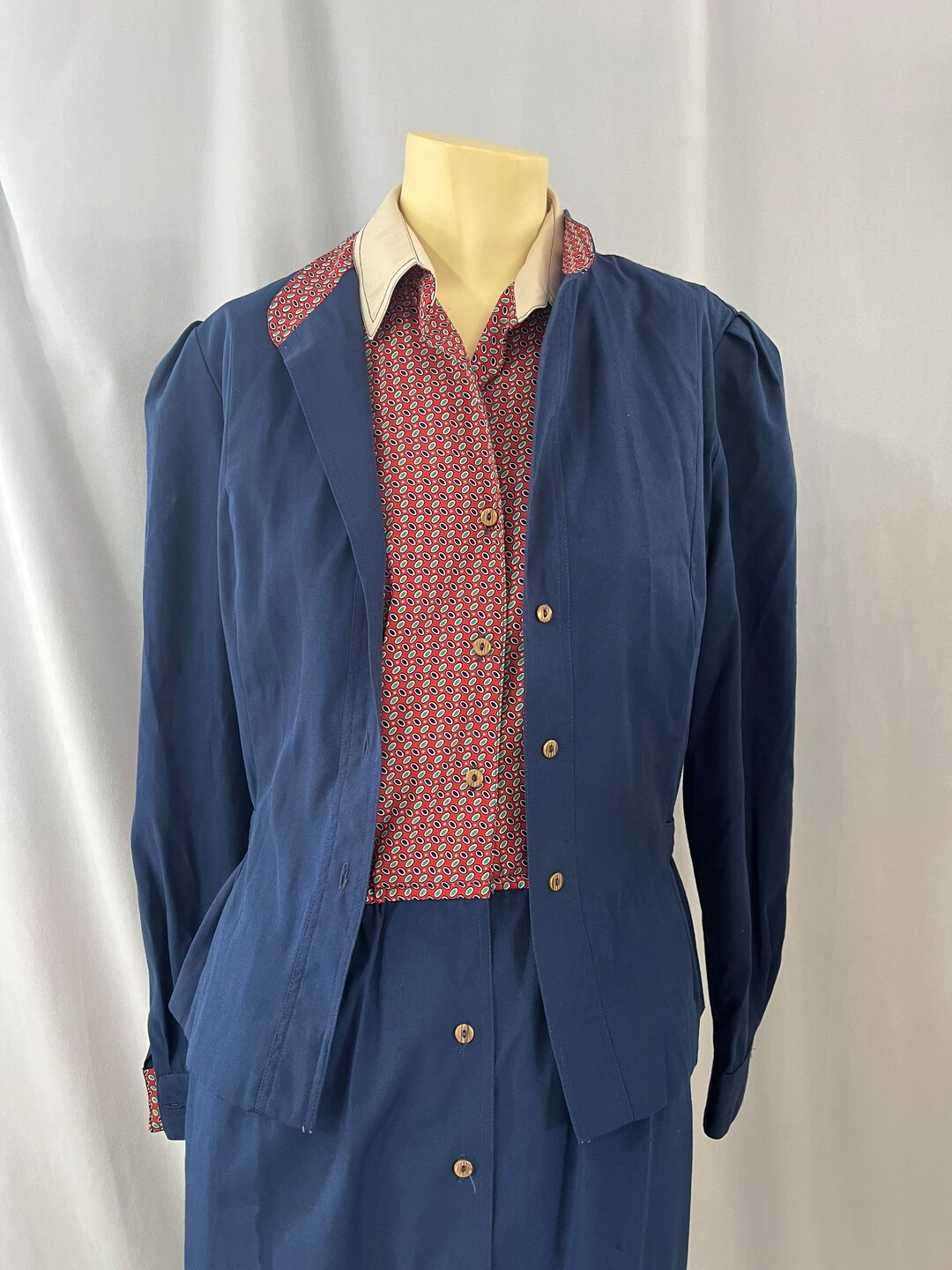 Women's Vintage 1970s Blue and Red Dress With Jacket Set Size 16 - Etsy