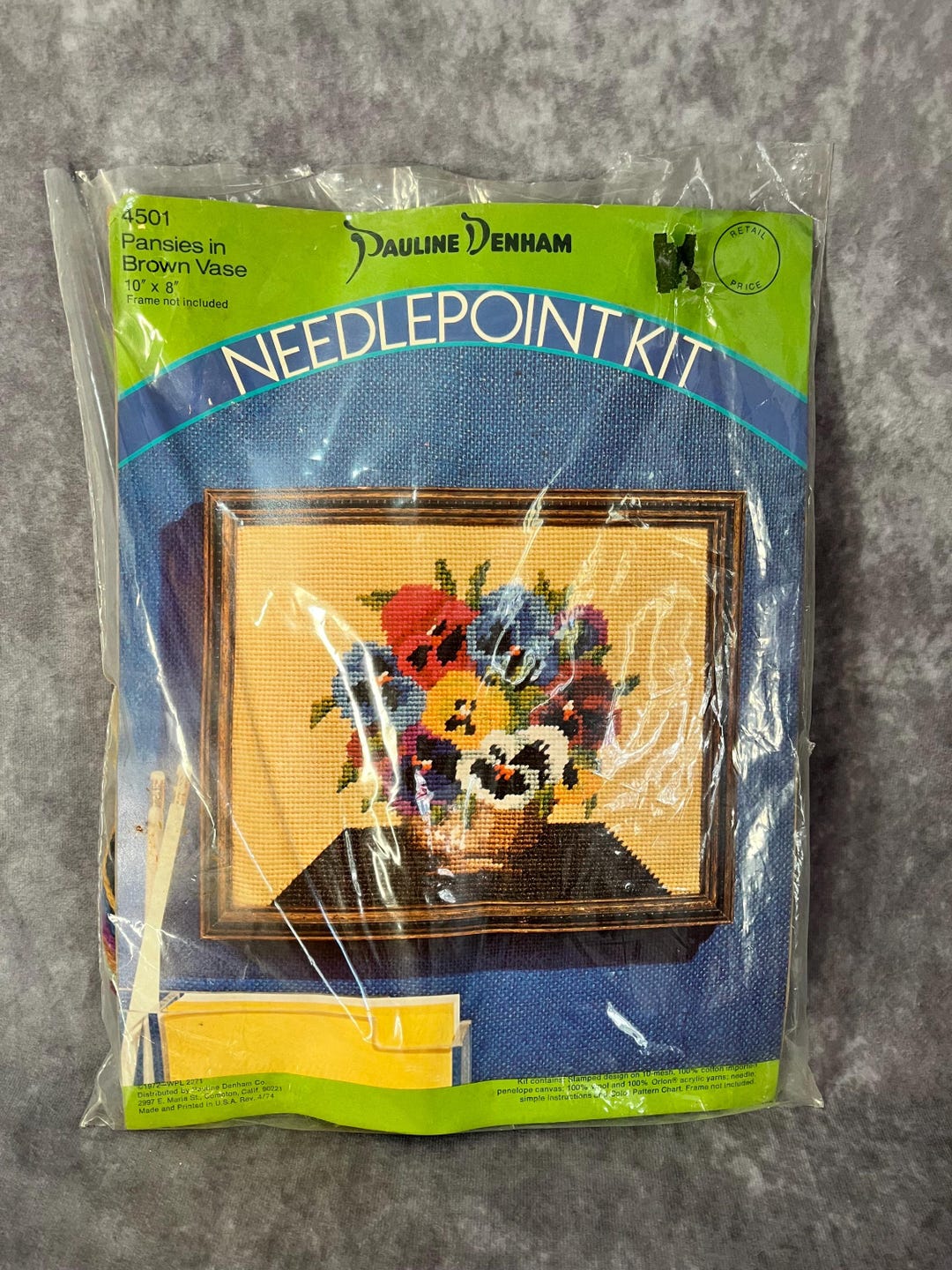 Vintage Needlepoint Kit Pansies in Brown Vase - Etsy