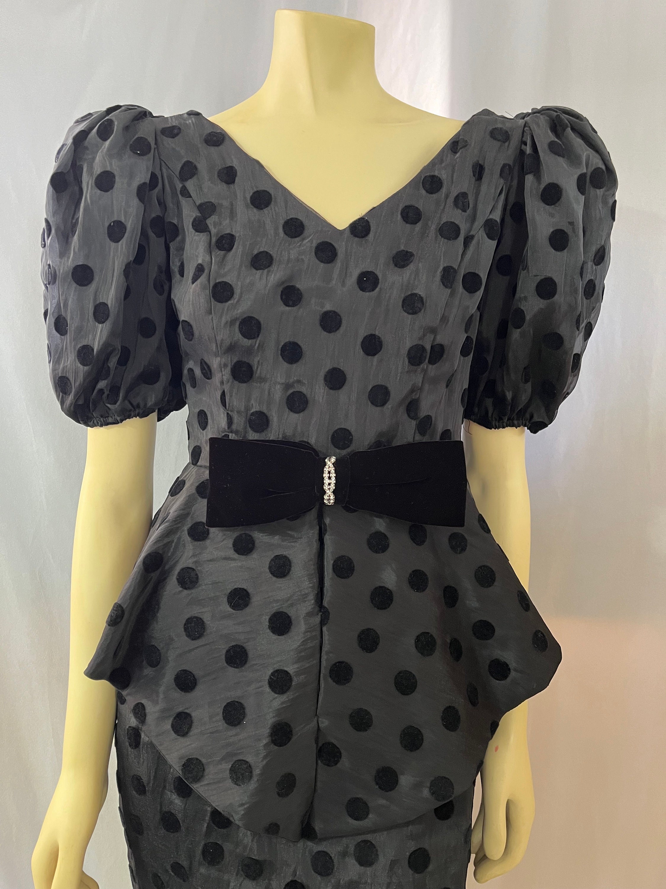 Vintage 1980s Black Pola Dot Dress Etsy