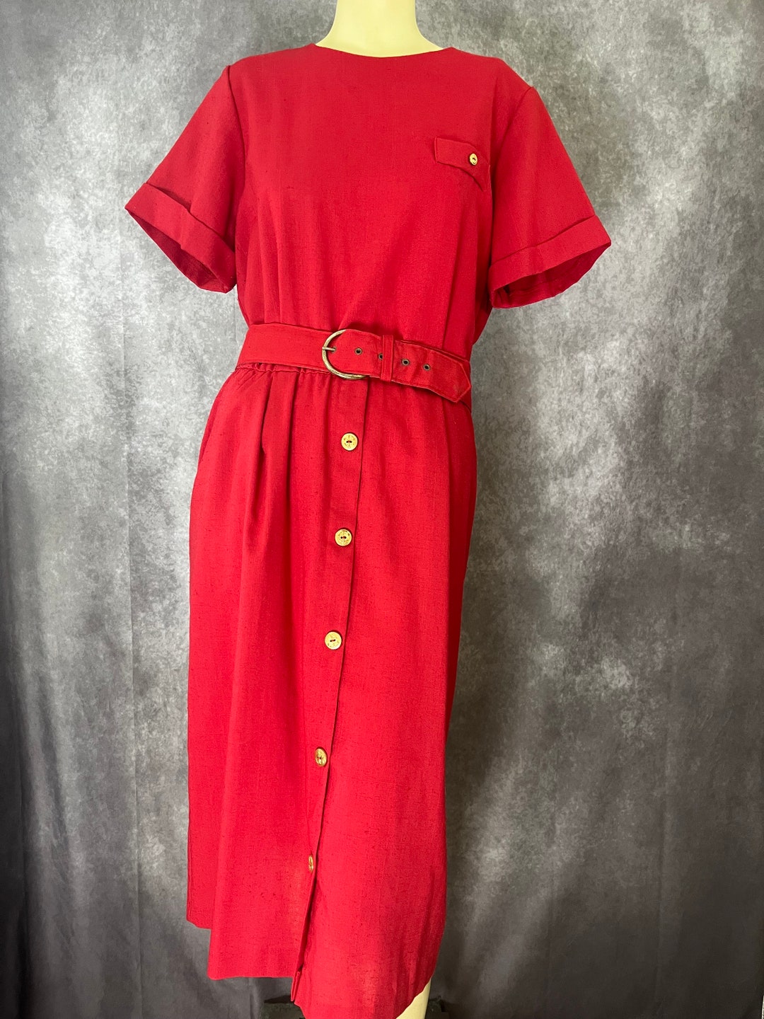 1980s Red Dress With Nautical Buttons Size 18 M/L - Etsy