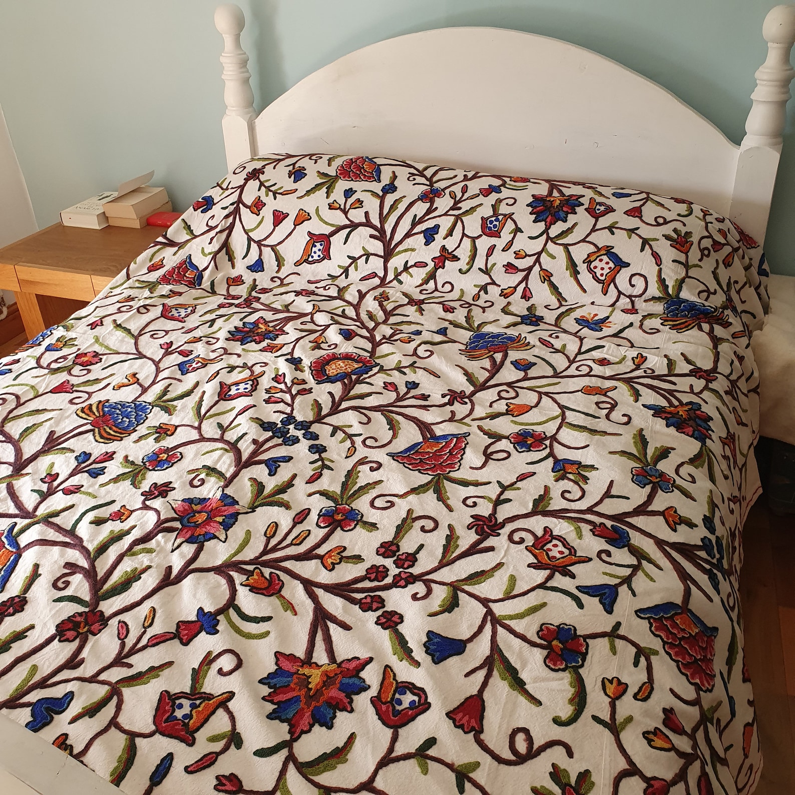 Traditional Handmade Crewel Work Bedspread | Etsy