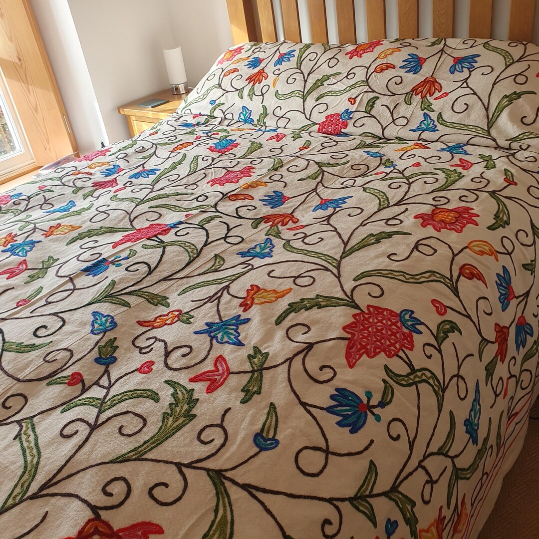 Traditional Handmade Crewel Work Bedspread - Etsy
