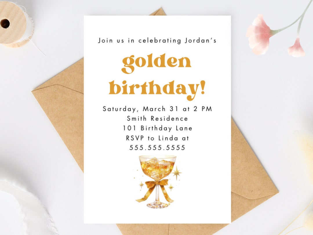 Customizable Golden Birthday Invitation Template - Gold Cocktail ...