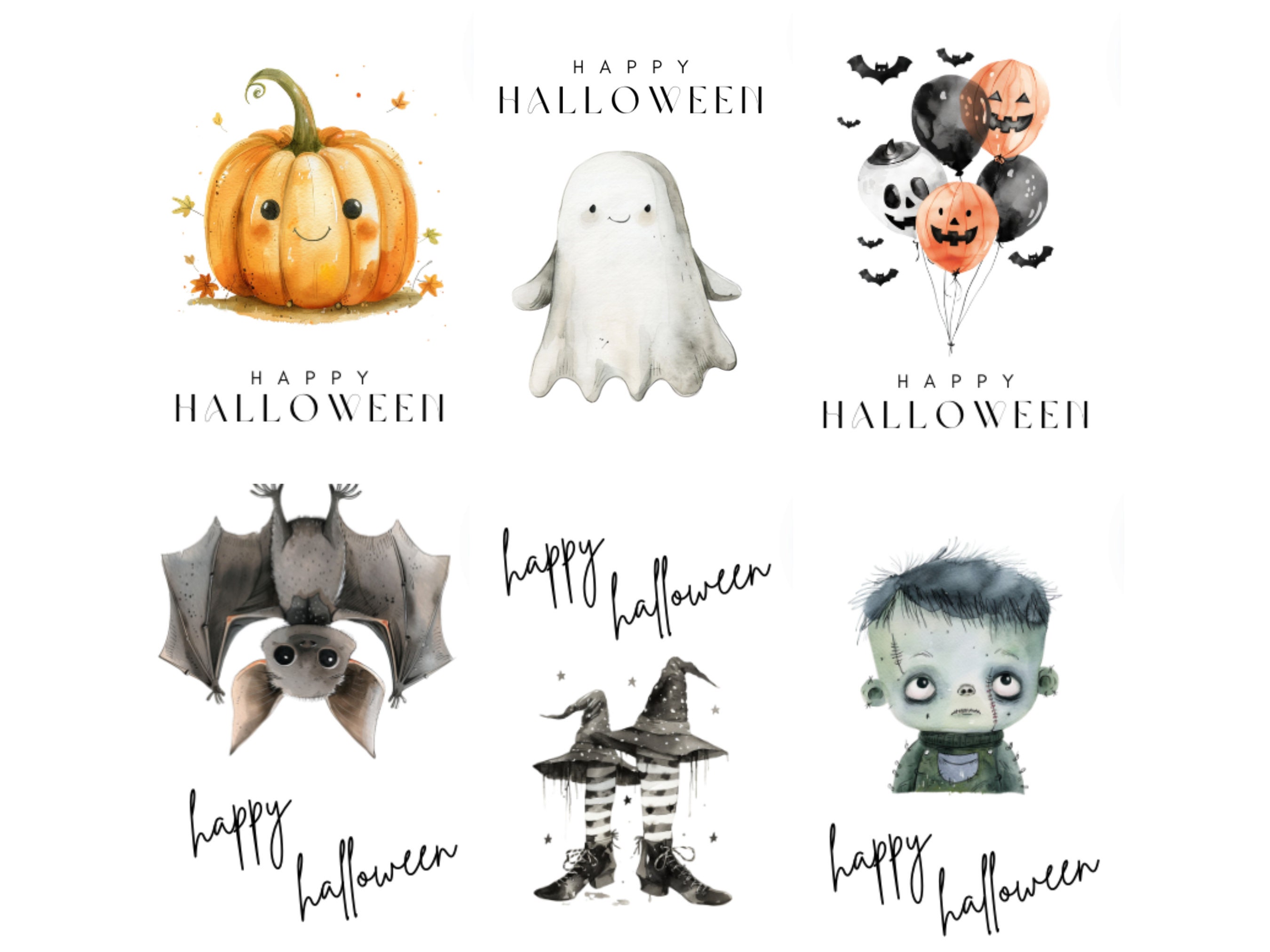 6 Printable Halloween Postcards With Watercolor Images | 5x7 Holiday ...