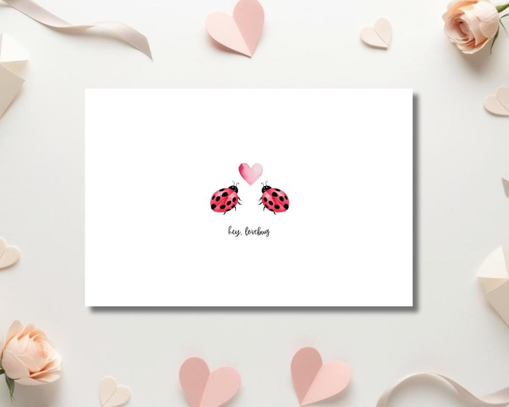 Hey, Lovebug Valentine's Day Card - Cute Ladybug Greeting Card - 4x6 ...
