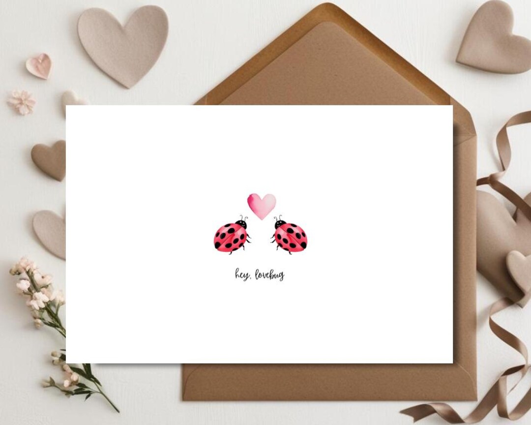 Hey, Lovebug Valentine's Day Card - Cute Ladybug Greeting Card - 4x6 ...