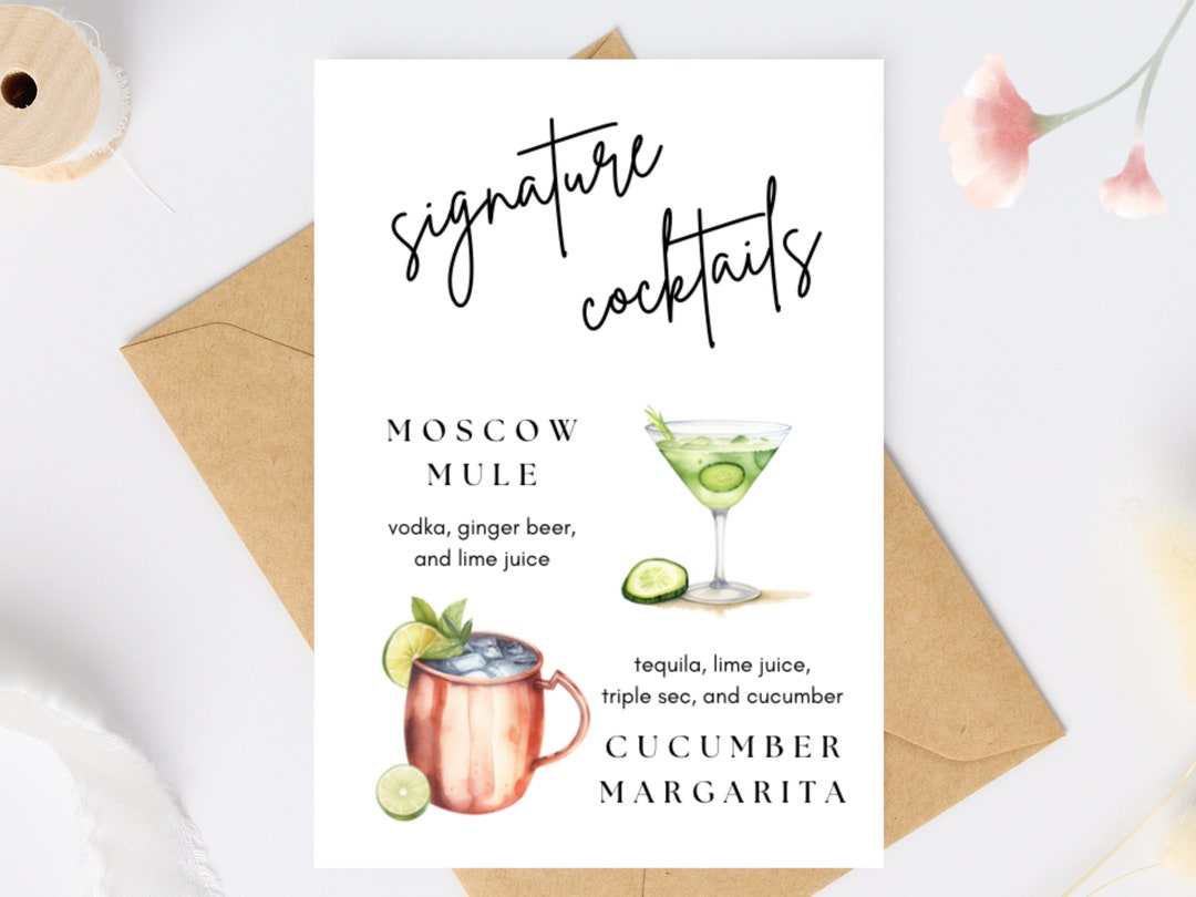 Custom Signature Cocktails and Drinks Menu Sign for Weddings, Parties ...