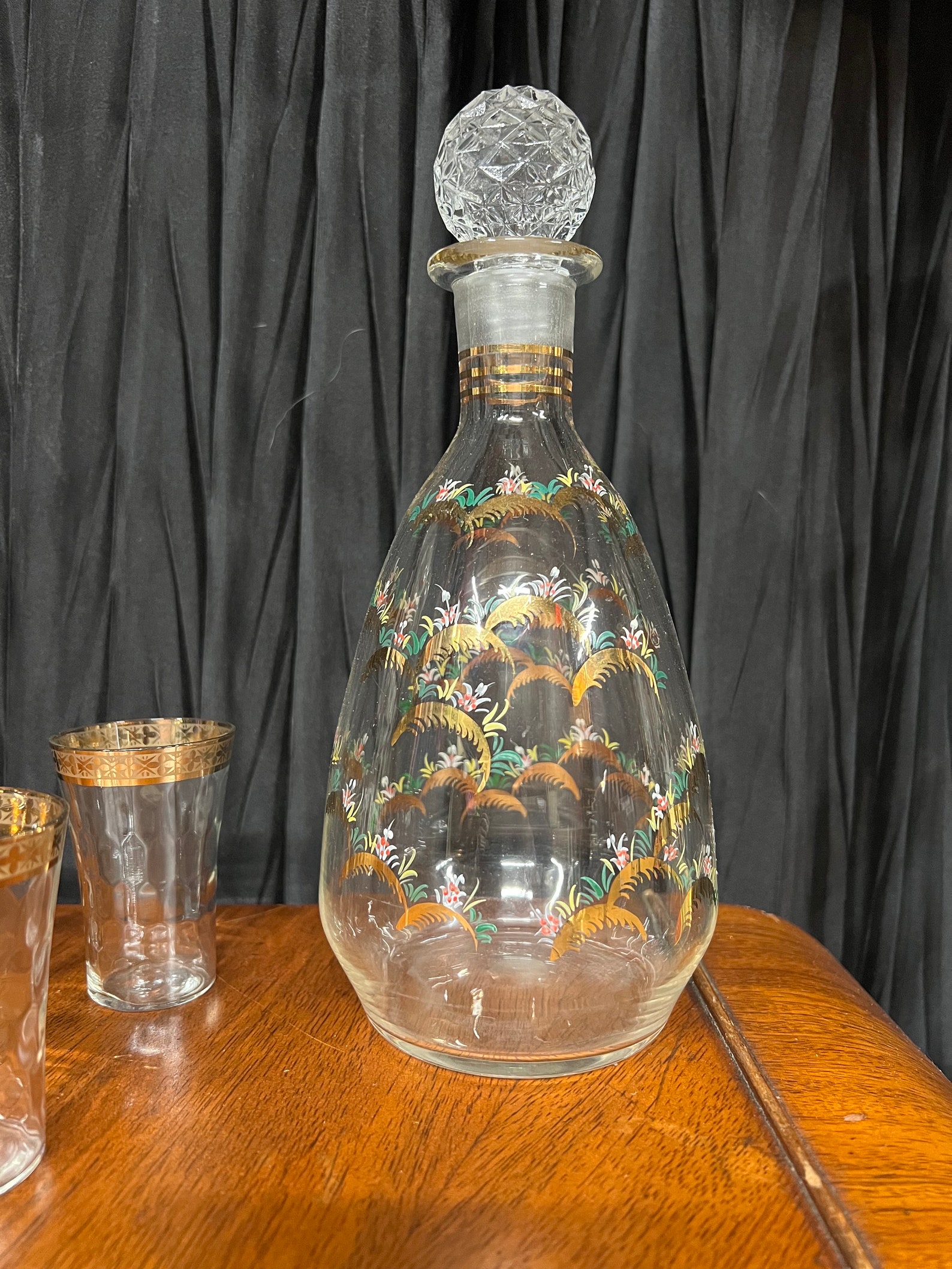 MCM Gold Feather and Flower Decanter With Glasses - Etsy