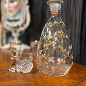MCM Gold Feather and Flower Decanter With Glasses - Etsy