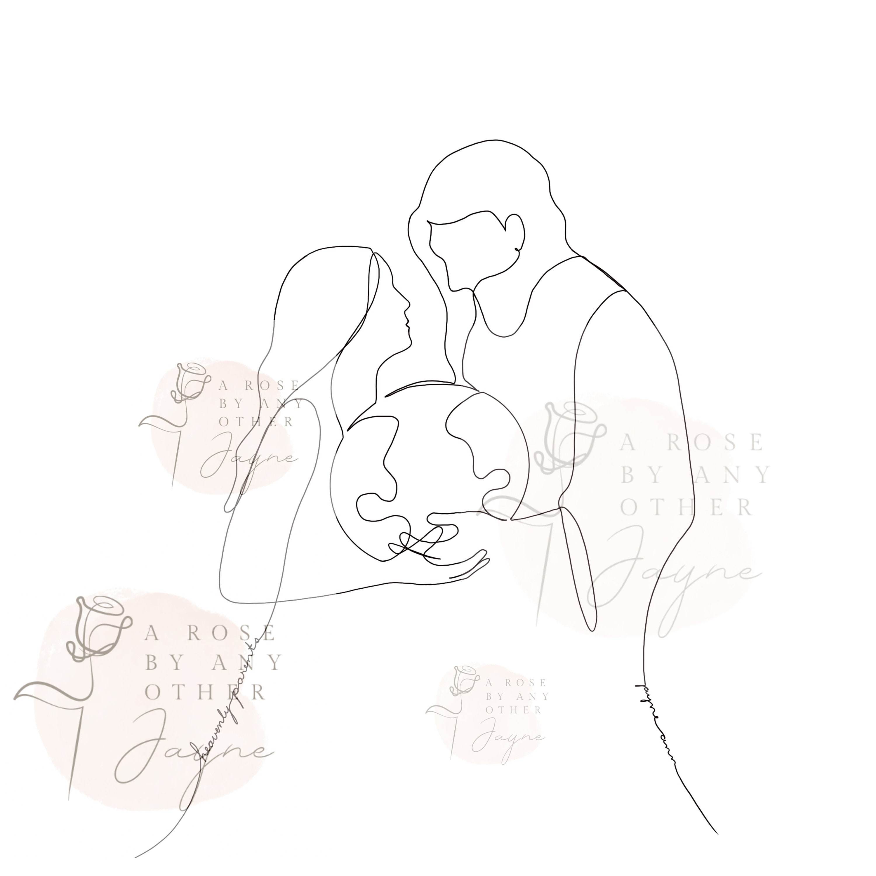 Heavenly Parents Continuous Line Art - Single Line Drawing, Heavenly ...
