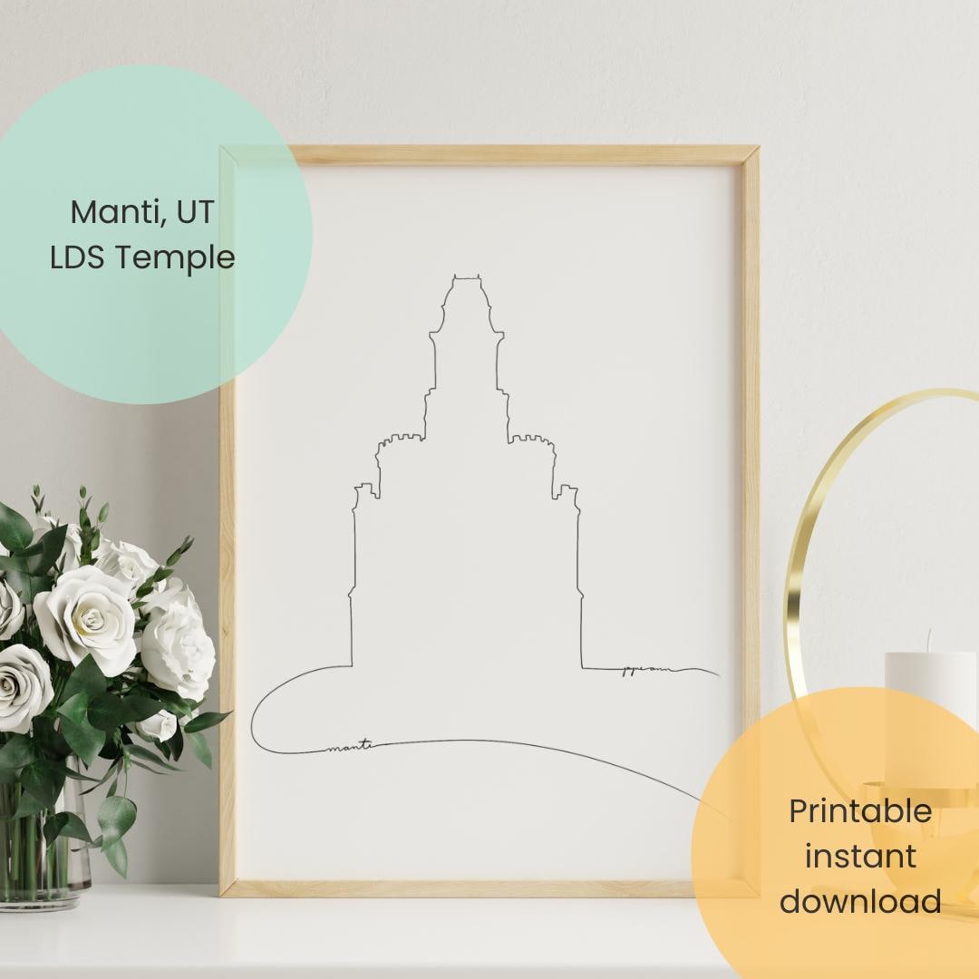 Manti, Utah LDS Temple - Single Line Art, Continuous Line Drawing ...
