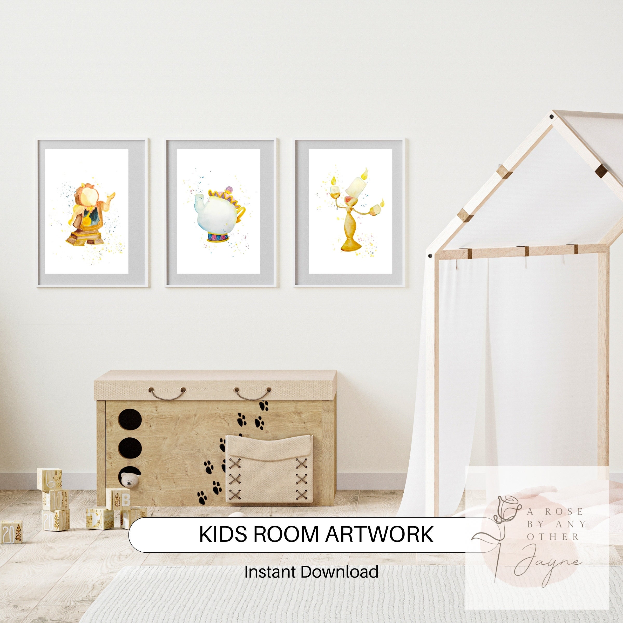 Be Our Guest - Set of Three Abstract Watercolor Paintings, Lumiere ...