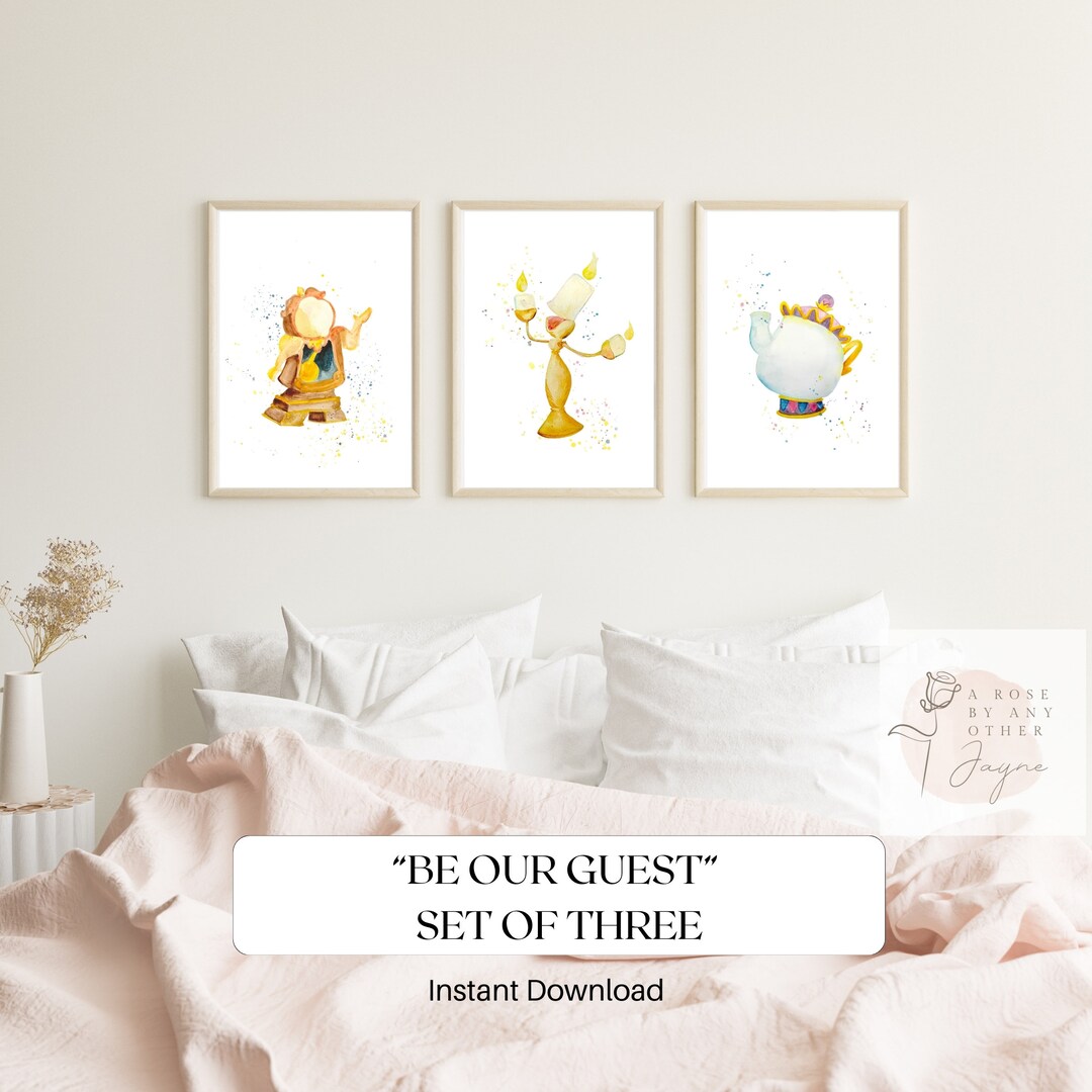 Be Our Guest - Set of Three Abstract Watercolor Paintings, Lumiere ...