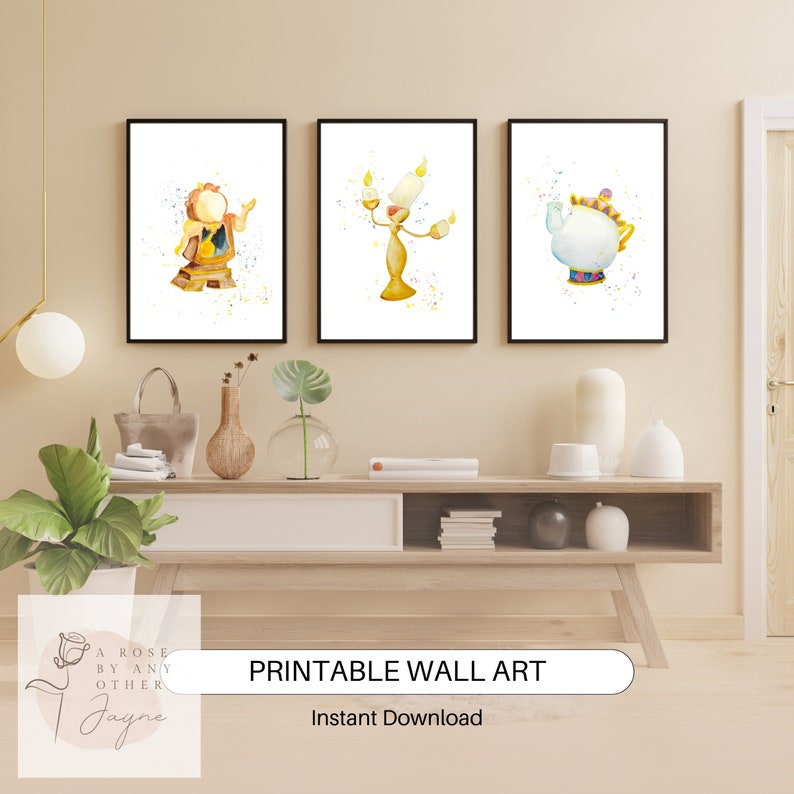 Be Our Guest - Set of Three Abstract Watercolor Paintings, Lumiere ...