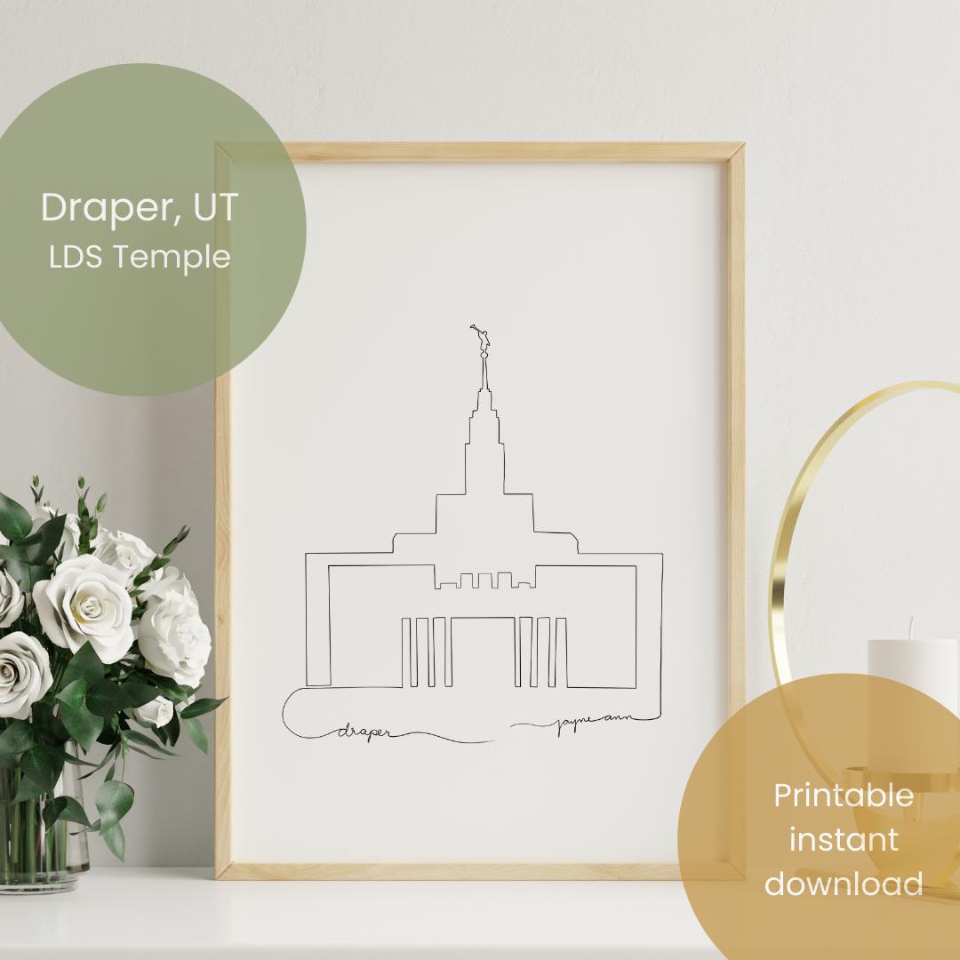 Draper, Utah LDS Temple - Single Line Art, Continuous Line Drawing ...