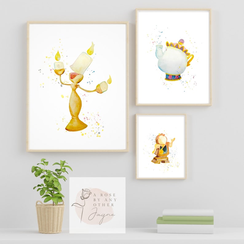 Be Our Guest - Set of Three Abstract Watercolor Paintings, Lumiere ...