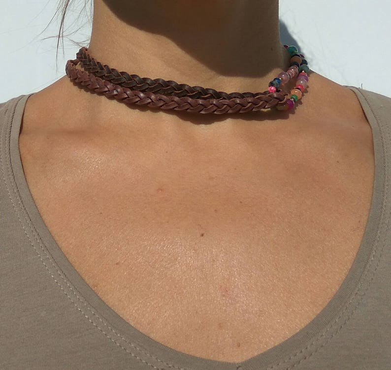 Gemstone Choker, Leather Gem Necklace, Healing Jewelry, Gemstone ...