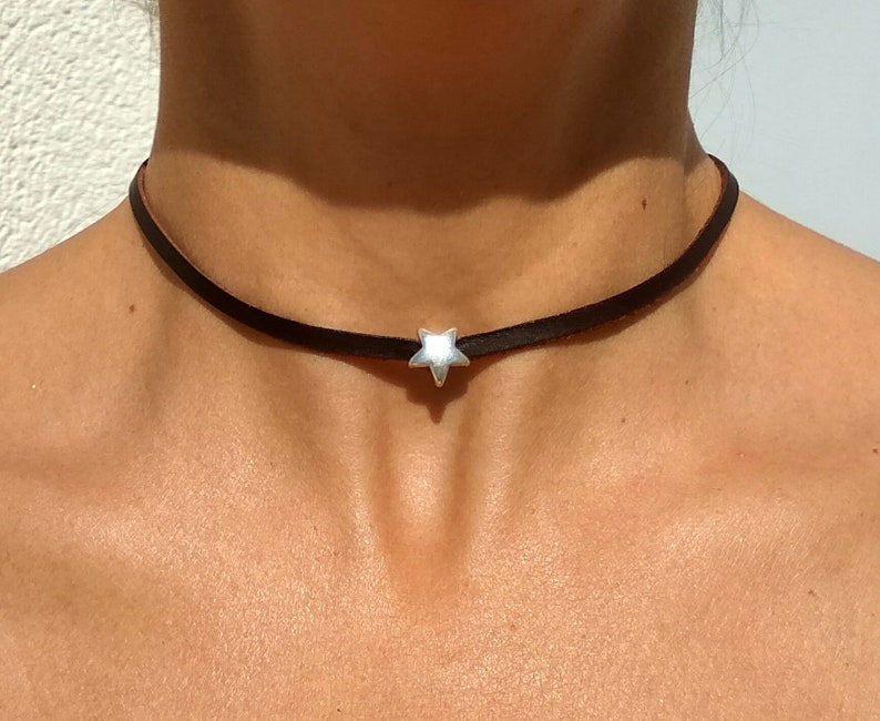 Silver Star Choker Necklace for Women, Wome Necklace, Leather Necklace ...