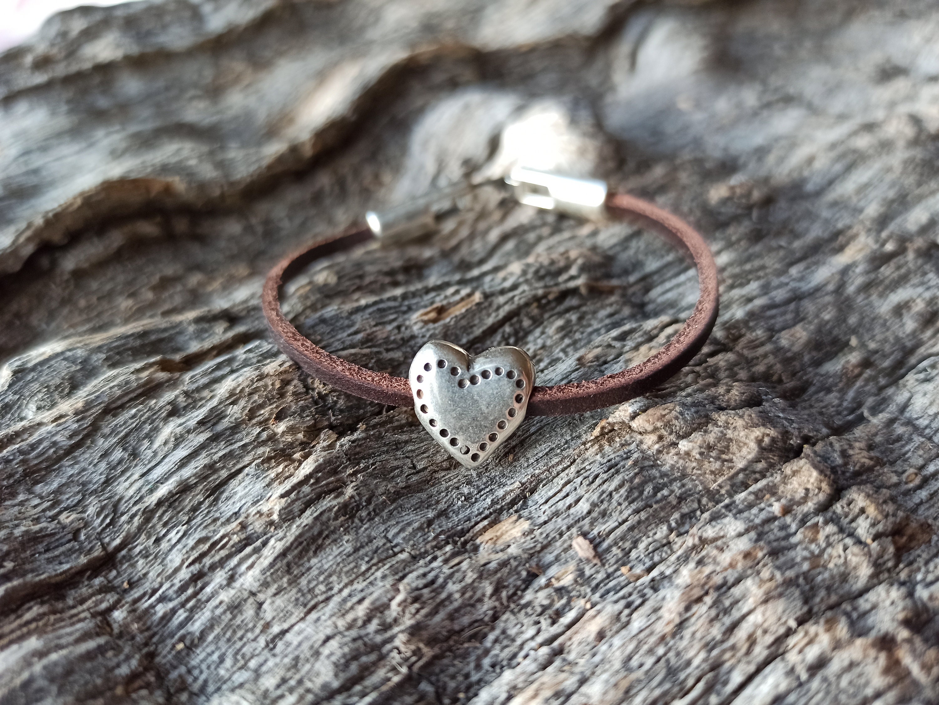 Silver Heart Bracelet for Women Girlfriend Bracelets leather | Etsy