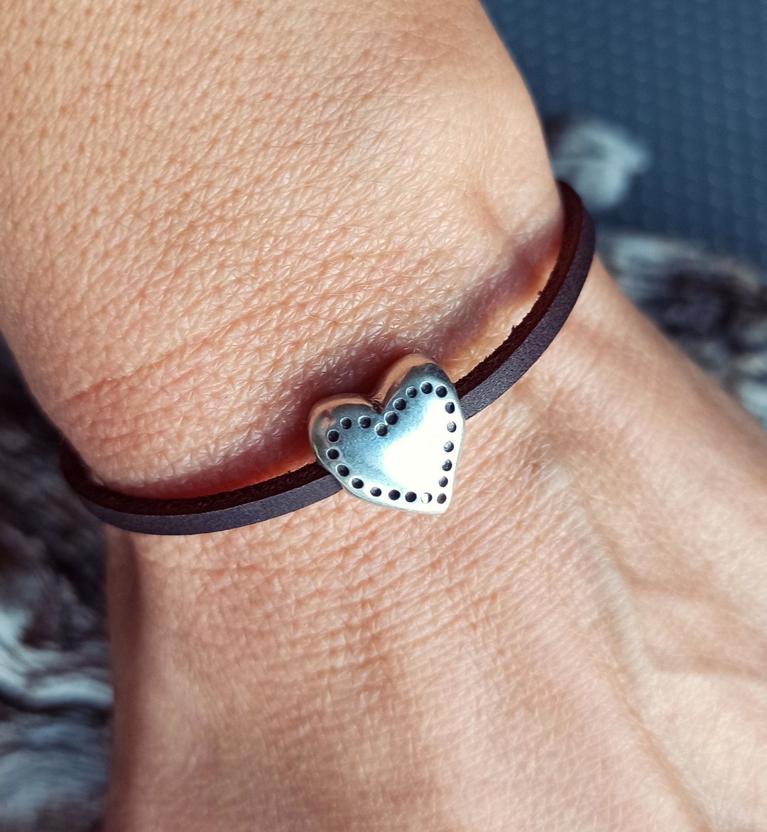 Silver Heart Bracelet for Women, Girlfriend Bracelets, Leather Bracelet ...