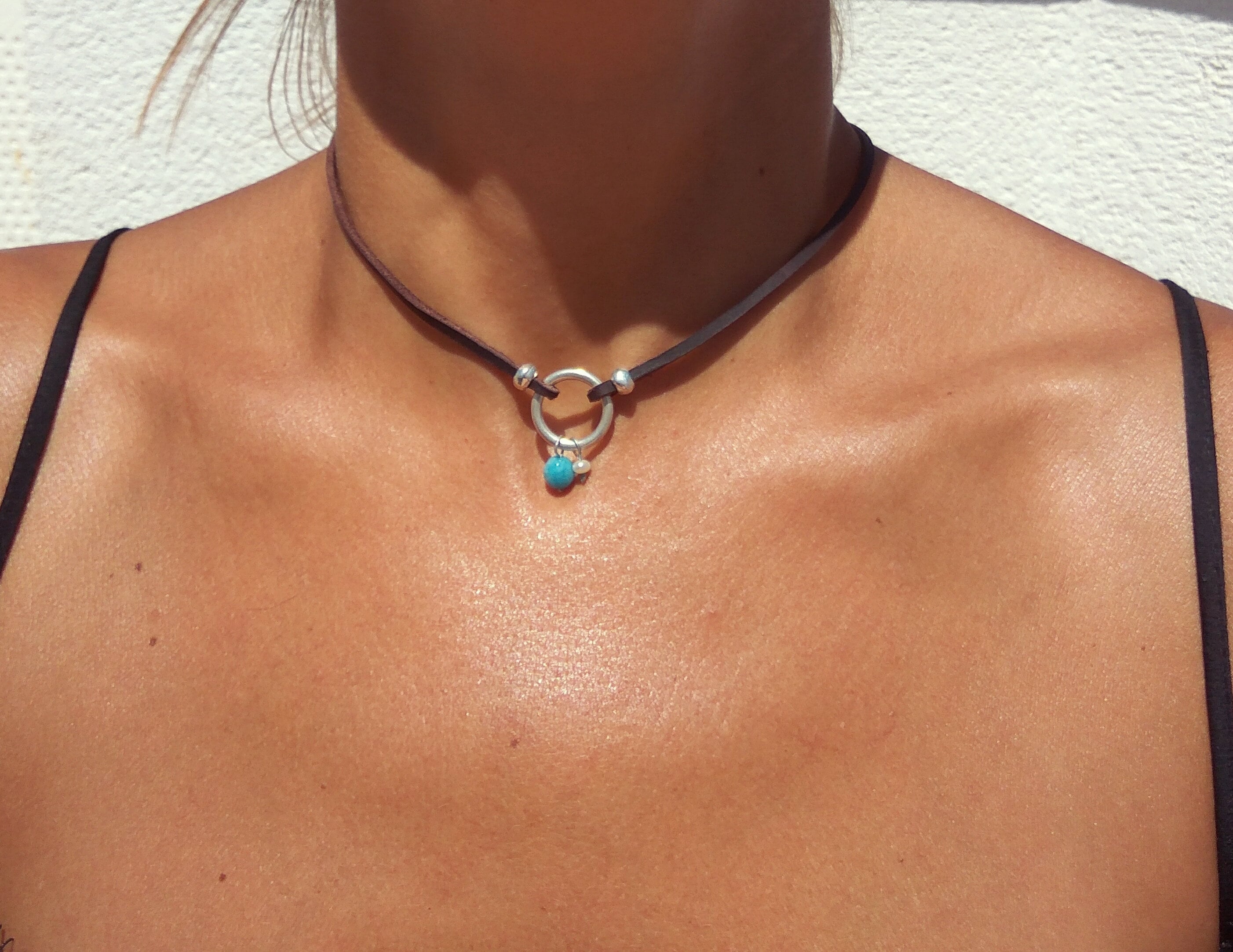 Gemstone Choker Necklace for Women Silver Ring Necklace | Etsy