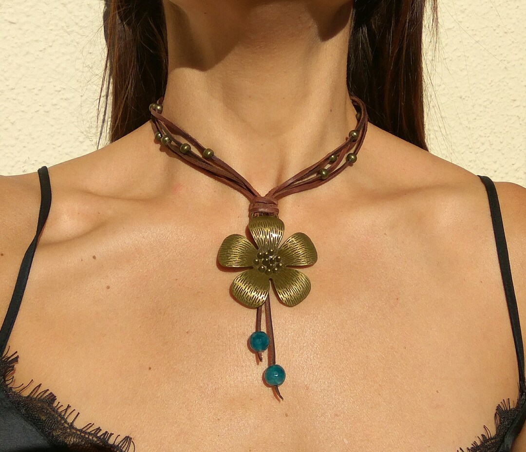 Flower Pendant Choker, Boho Jewelry, Necklace for Women, Bohemian ...