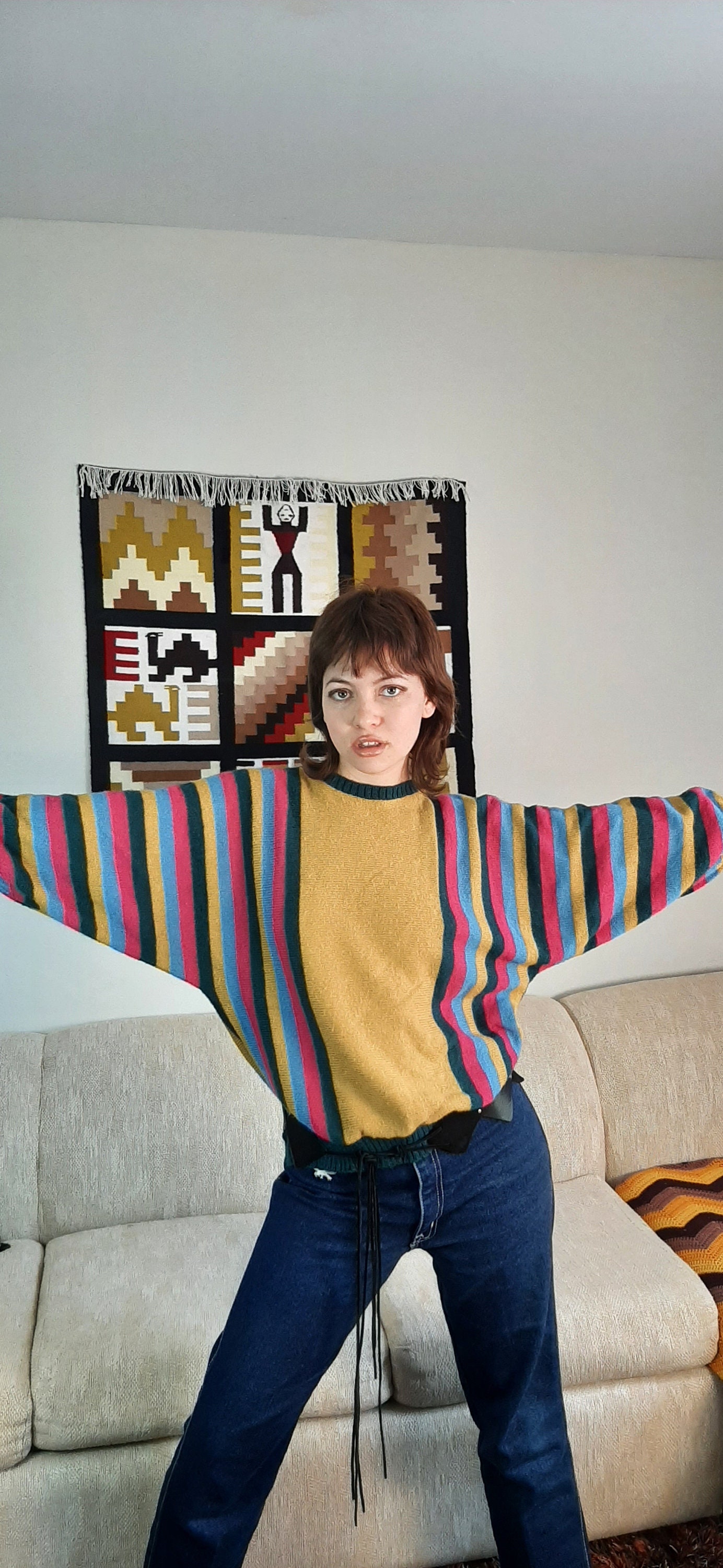 80's Striped Bat Wing Sweater - Etsy
