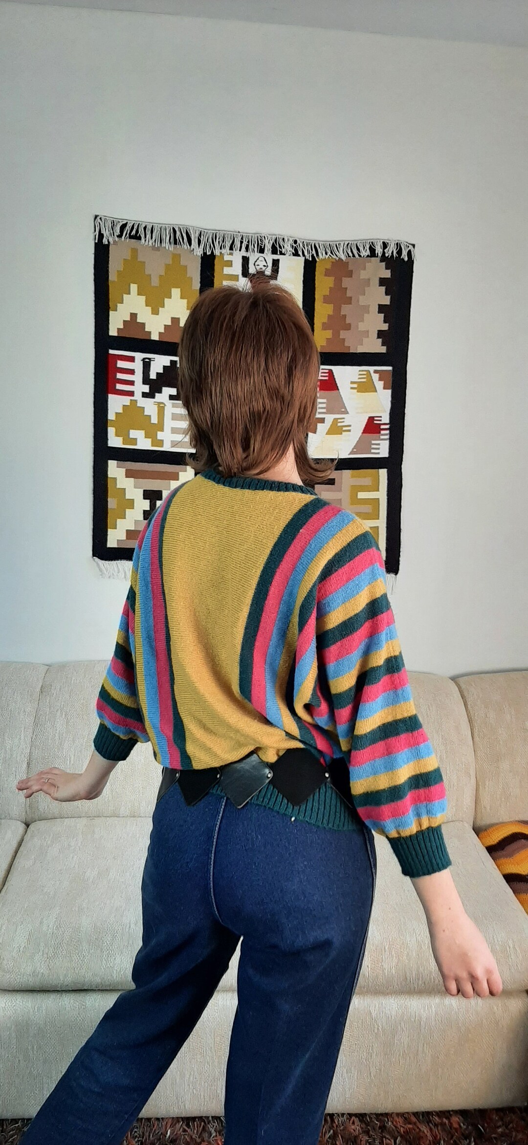 80's Striped Bat Wing Sweater - Etsy