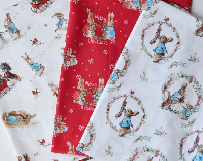 Christmas Fabric Peter Rabbit Half Metre Bundle Beatrix Potter 100% ...