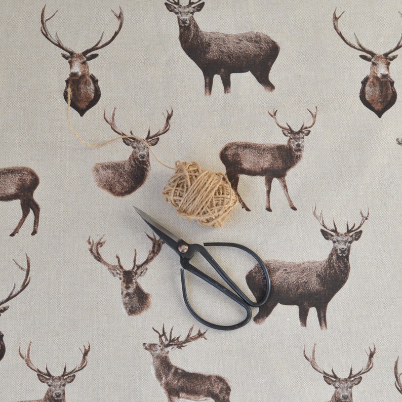 Stag Deer Natural Linen Look Cotton Fabric Countryside Animals - Etsy