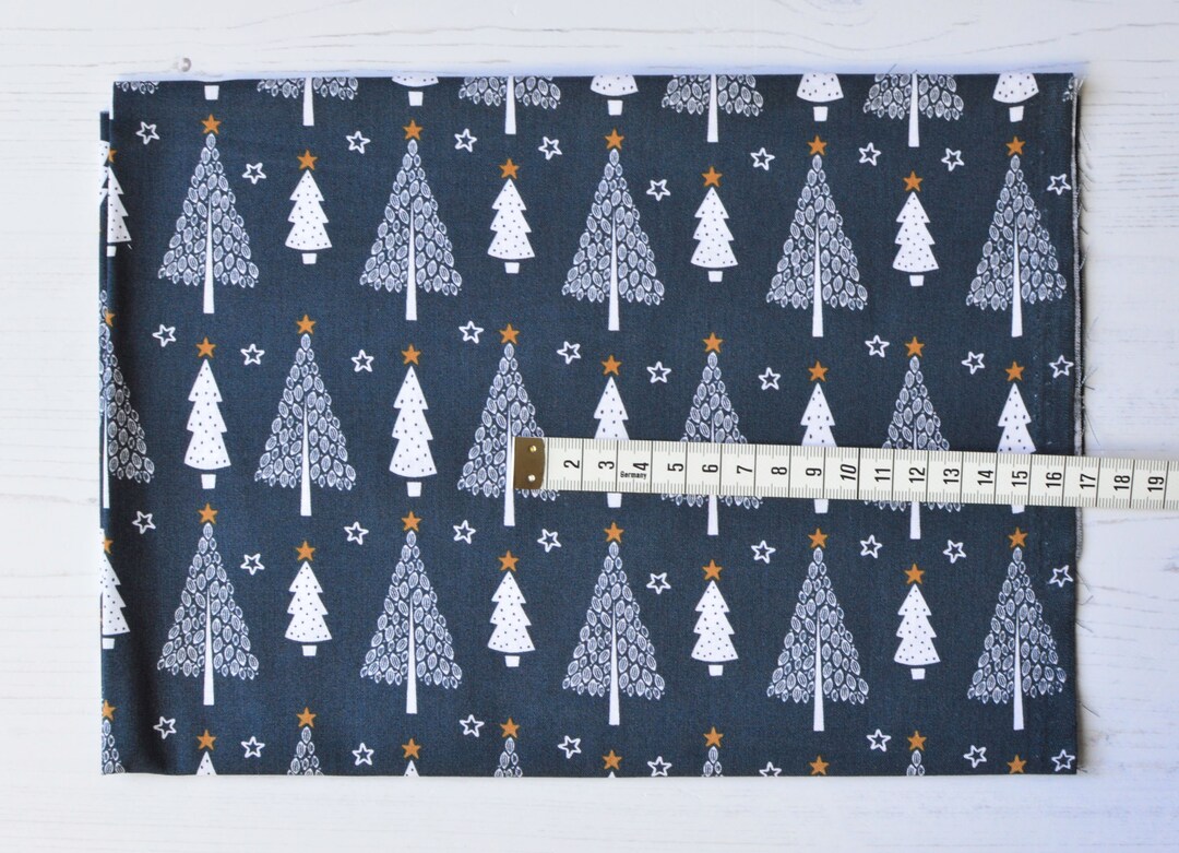 Christmas Fabric Cotton Scandi Trees Navy Blue White - Etsy