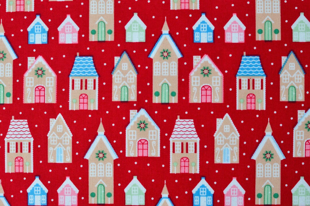Christmas Cotton Fabric Red Gingerbread Houses - Etsy