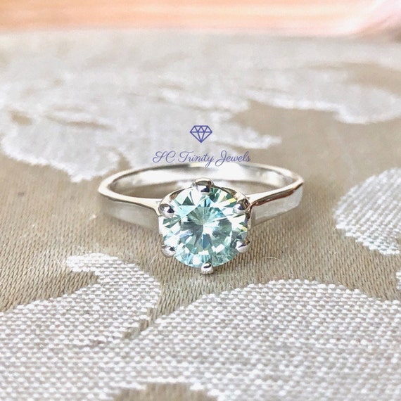1.14 Ct 7mm Round Light Green VS1 Moissanite 925 Sterling Silver 6 Prong Solitaire Cathedral Engagement Ring Gift for Her Size 6.5 Etsy