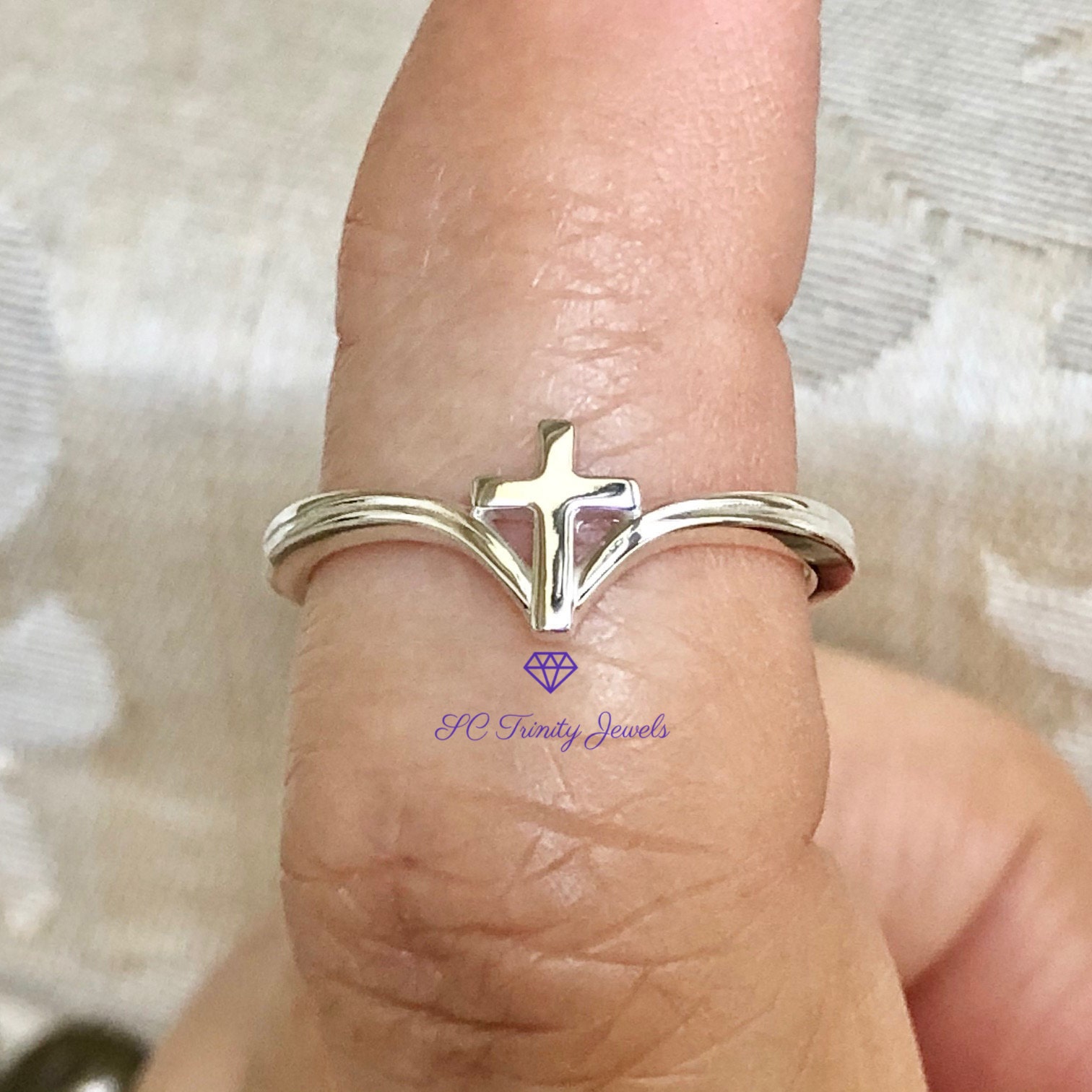 Sterling Silver Cross Ring V Shaped Tapered Band Plain Cross | Etsy