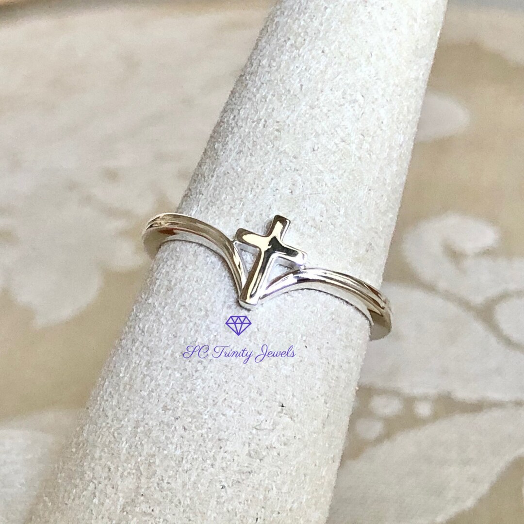 Sterling Silver Cross Ring, V Shaped Tapered Band, Plain Cross Ring ...