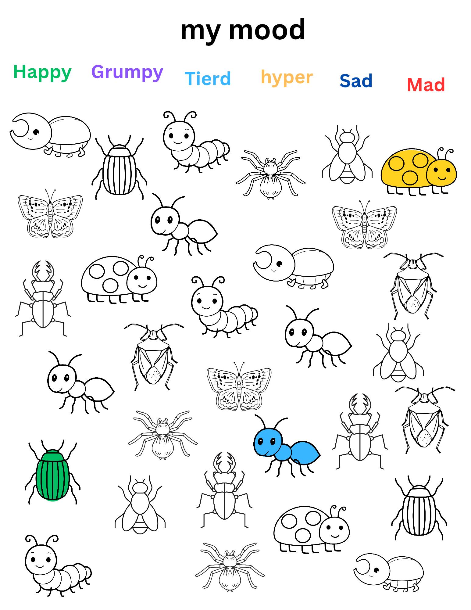 Bug & Spider Mood Charts, Printable Feelings Check-in for Kids, Autism ...