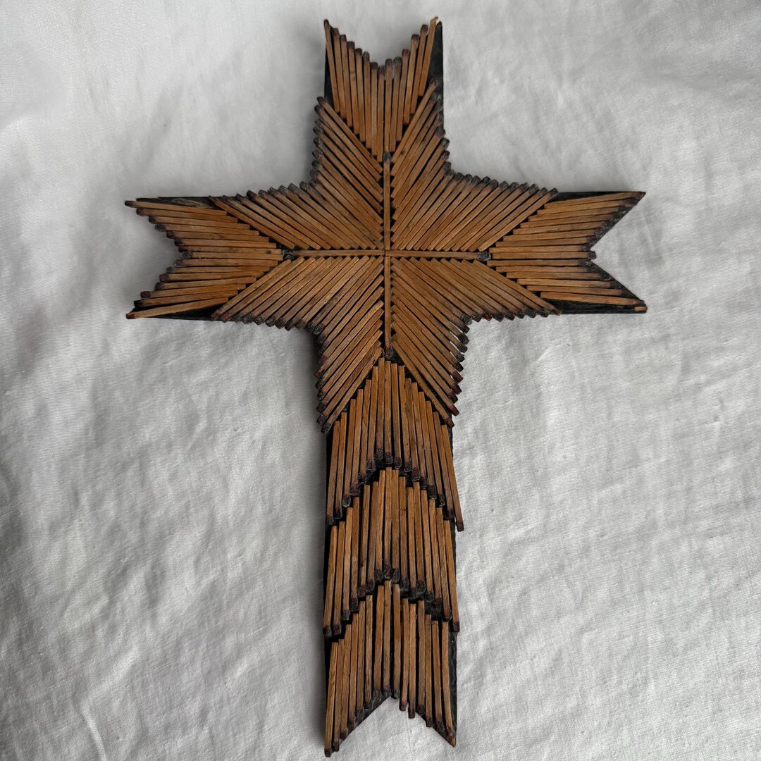Vintage Folk Art Matchstick Cross - Etsy