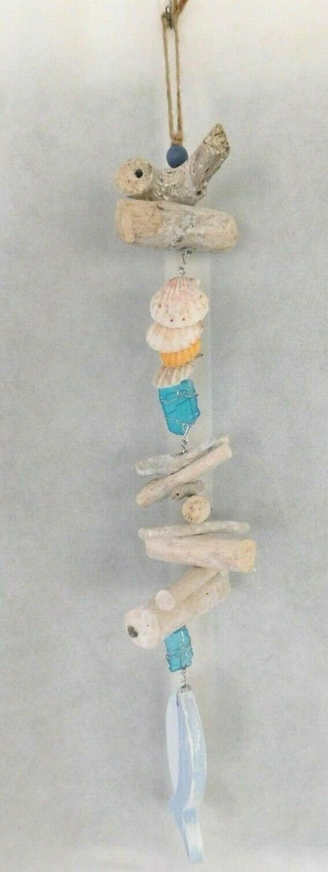 Fish Wind Chime Suncatcher Coastal Beach Seashells Sea Glass 26 to 32 ...
