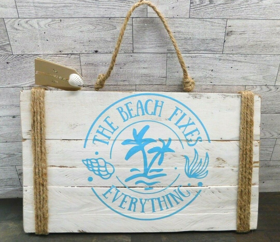 Reclaimed Wood Pallet Sign Vinyl Decal Beach Coastal Nautical 17" W X ...