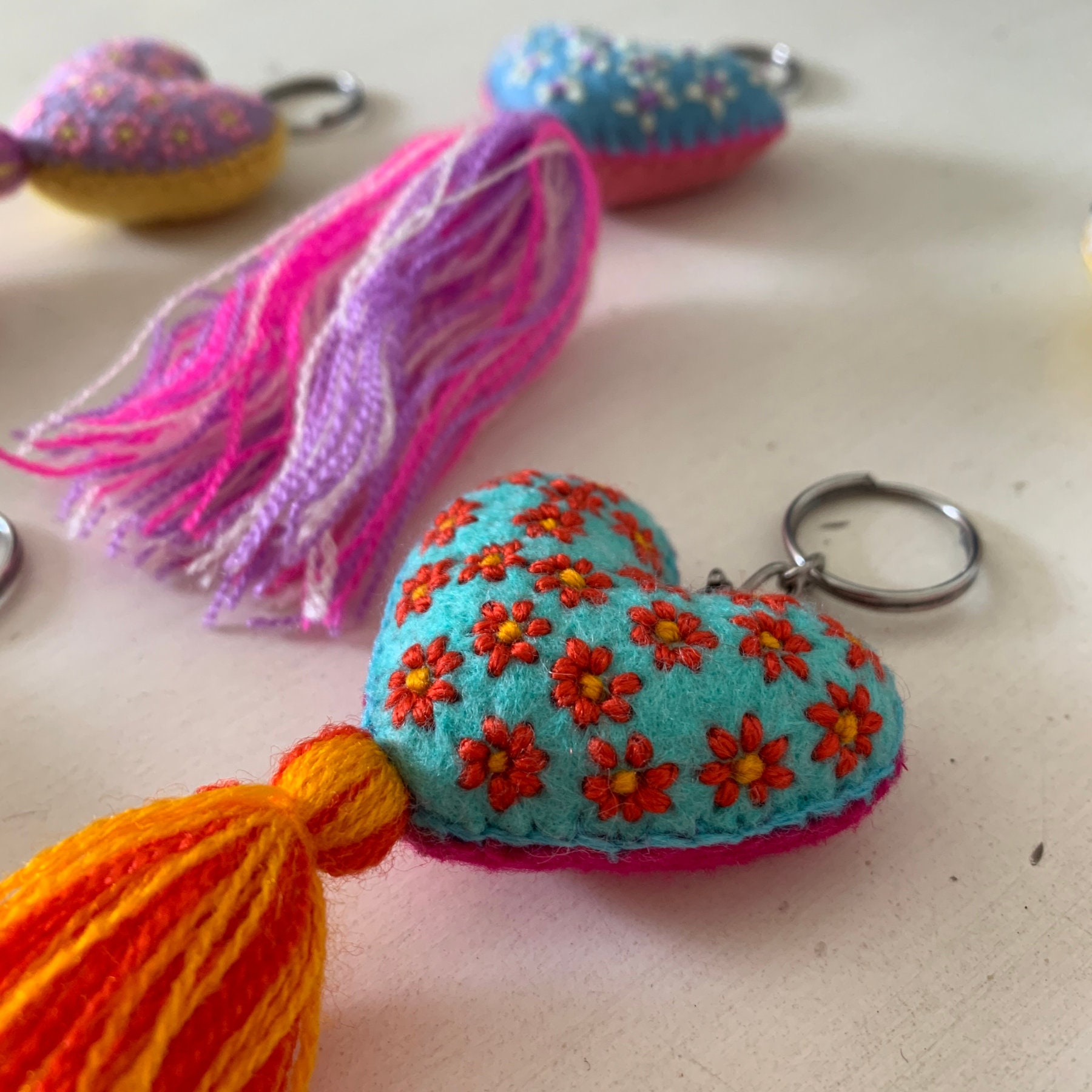 Embroidered Love Heart Boho Valentines Gifts Tassel Zipper Pull ...