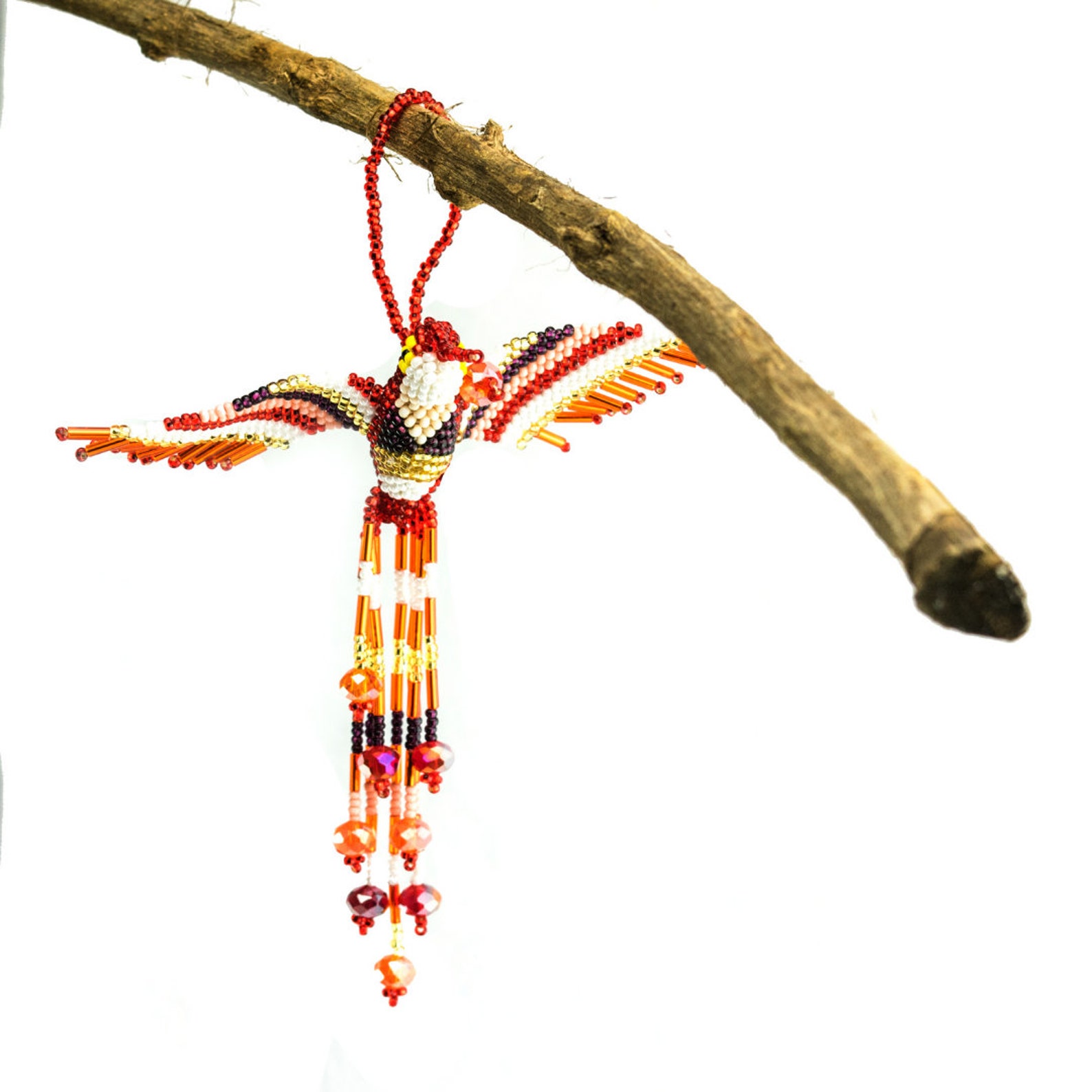 Hummingbird Seed Bead Boho Ethically Made Ornament Decor Rearview ...