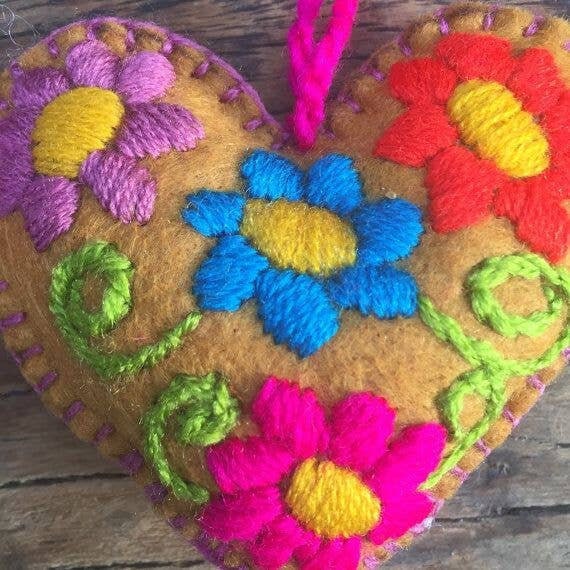 Corazon Heart Embroidered Felted Boho Ornament Valentines | Etsy