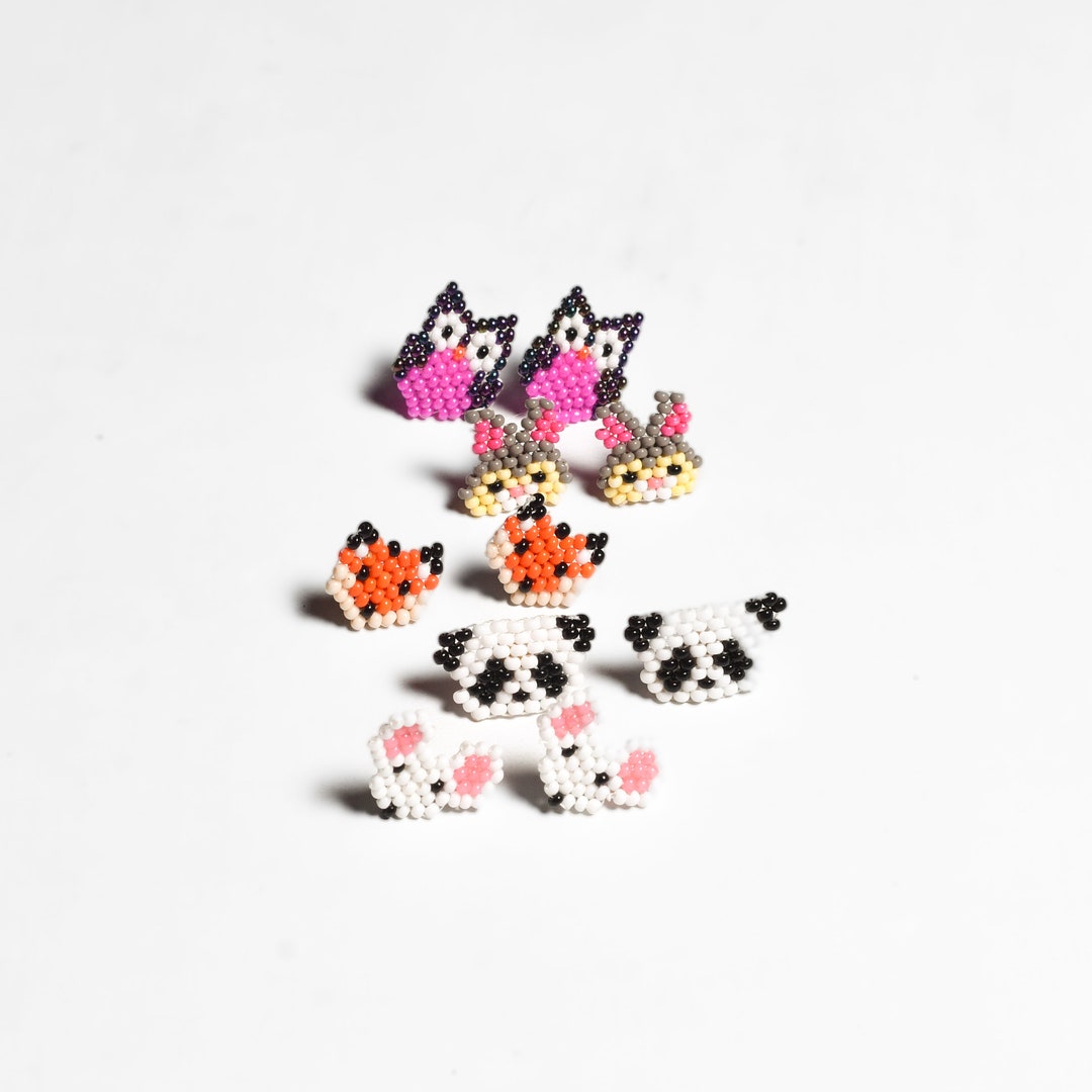 Safari Seed Bead Animal Kid Girl Zoo Pet Stud Earrings - Handmade in ...
